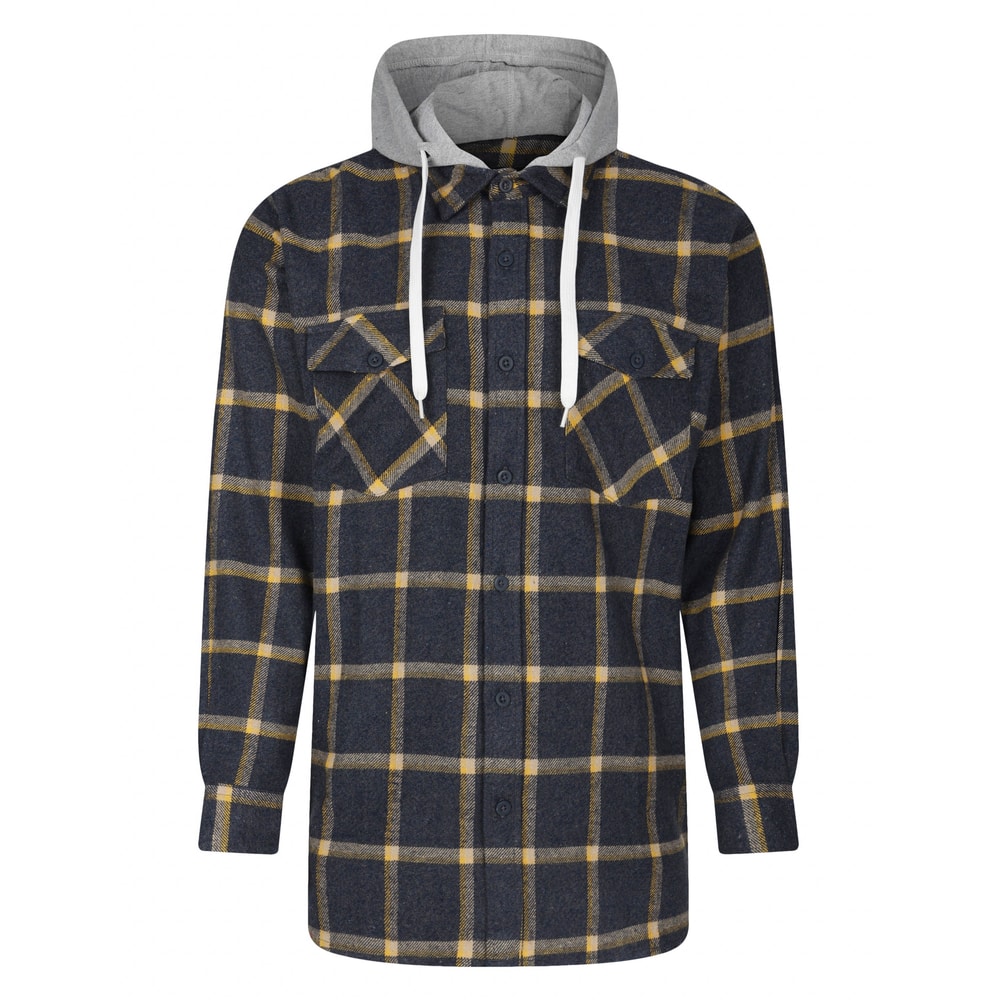 Bigdude Hooded Flannel Checked Shirt Dusty Blue | BigDude