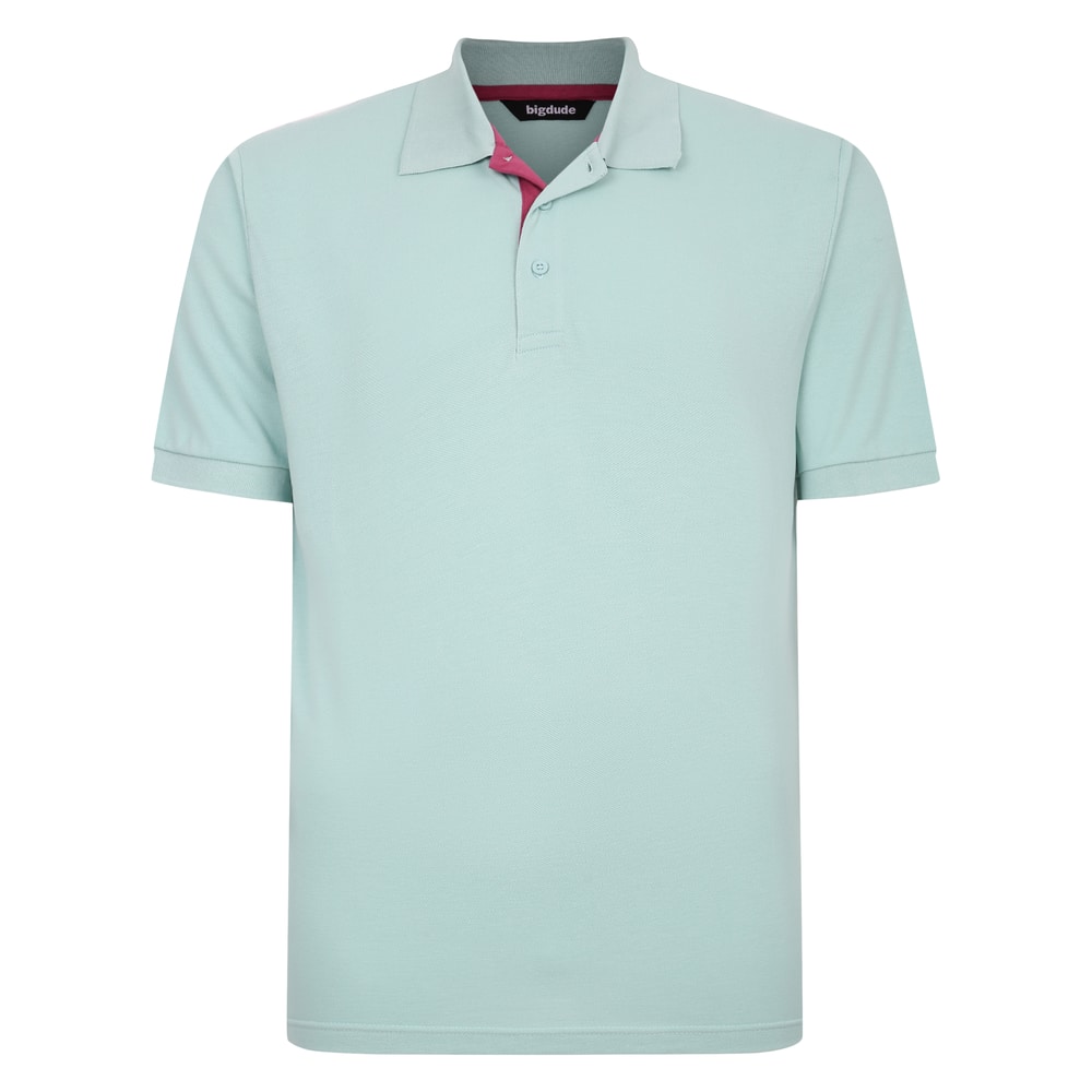 Bigdude Contrast Placket Polo Shirt Turquoise Tall | BigDude